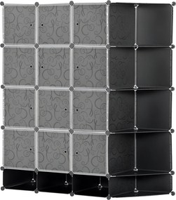 HOMCOM DIY systém regálů se 16 přihrádkami a 2 tyčemi - organizér s kostkami, úložná police na oblečení a obuv, černá 145 x 46 x 162 cm | Aosom