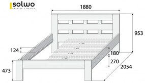 Masivní postel INA - Solwo Design Materiál: Dub Cink, Povrchová úprava: Olej odstín BO106, Specifikace: 90x200