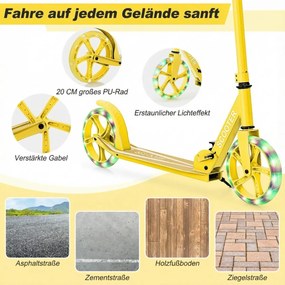 Costway Skládací koloběžka s nosností 100 kg a 2 LED koly, výškově – žluť