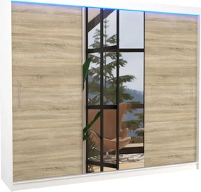 Posuvná skříň se zrcadlem a LED osvětlením DENIS 250 bílá – sonoma