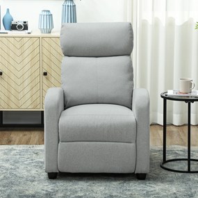 HOMCOM Relaxační křeslo, nastavitelné 135°, vysouvací podnožka, polstrovaná opěradla, lněný/polyester, světle šedá