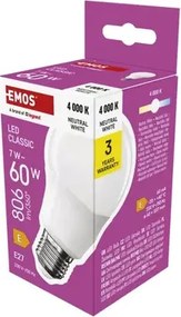 EMOS LED žárovka Classic A60 7W / 60W E27 / neutrální bílá / 806 lm