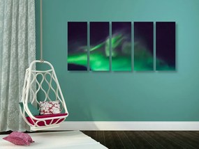 5-dílný obraz zelená polární záře na obloze - 200x100 cm