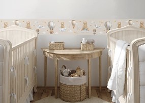 Dětská samolepící bordura na zeď Roztomilý Medvídek na Obloze na Hnědé | 5 m x 13.8 cm | DWBD8537