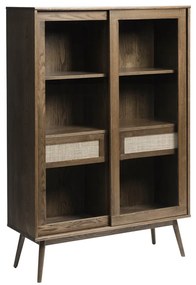 Tmavě hnědá vitrína v dekoru dubu s posuvnými dveřmi 110x160 cm Barrali – Unique Furniture