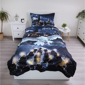 Tmavě modré/šedé dětské povlečení na jednolůžko z mikrovlákna 140x200 cm Harry Potter "Hogwarts Night" – Jerry Fabrics