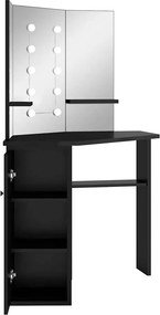 Rohový toaletní stolek s LED světlem černý 111 x 54 x 141,5 cm 326534
