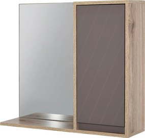 HOMCOM Koupelnová skříňka se zrcadlem, nástěnný pomocný nábytek s 1 dveřmi a nastavitelnou policí, moderní styl 57x14,2x49,2 cm, dubová a šedá | Aosom