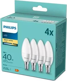 Philips LED žárovka E14 svíčka 40W 2700K, 4 ks / Žárovka / Plast / Ene