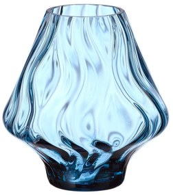 Skleněná váza Optic zvlněná modrá 17 cm