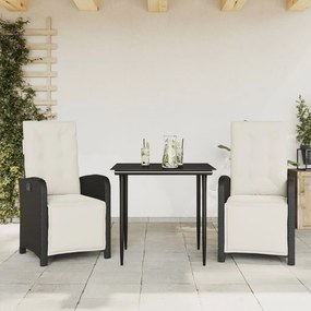 3dílný bistro set s poduškami černý polyratan 3212514