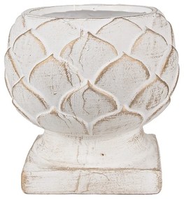 Bílo-zlatý cementový květináč ve tvaru šišky na podstavci M - Ø 18*17 cm