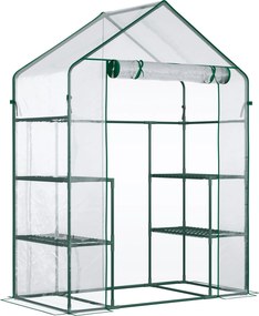 Outsunny Fóliový skleník Walk-in Skleník na rajčata 142x73x195cm se 6 policemi, průhledný pro zahradu a rostliny |