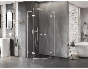 Mexen Lunar, L půlkruhový výklopný sprchový kout 90 x 90 cm, 8mm čiré sklo, bílý profil, 833L-090L-090P-20-00