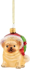 Skleněná vánoční ozdoba 6 cm Festive Pug – Sass &amp; Belle