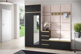 Eka Předsíňová stěna s čalouněnými panely Trinity 33 - Dub Artisan s černou / Krémová bílá 2301