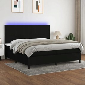Fionshop 264251448 Box spring postel s matrací a Led černá 200x200 cm tex