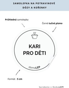 Samolepka na kořenky KARI INDICKÉ KARI PRO DĚTI průhledná 5 cm tučné písmo
