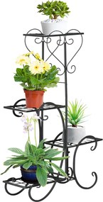 Outsunny Metalový Stojan na Květiny 4 Úrovně - Stojan pro Květiny na Balkon a do Zahrady, Černý 45 x 24,5 x 80 cm | Aosom