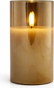 LED svíčka ve skle na baterie, Ø 7,5 × 15 cm, zlatá, 2× AA