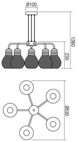 Redo 01-1580 - Lustr na lanku EDISON 5xE27/42W/230V pr. 53 cm černá/měděná