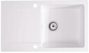 Sink Quality Ferrum, kuchyňský granitový dřez 770x450x190 mm + sifon, bílá, SKQ-FER.W.1KDO.X
