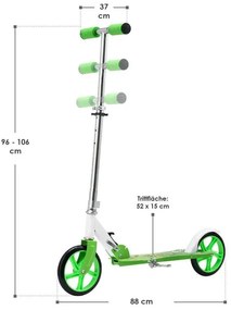 Dětská koloběžka s velkými koly a popruhem, zelená