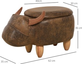 HOMCOM Úložný Otoman ve Tvaru Bison, Moderní Stolička do Obývacího Pokoje, Polstrované Sedátko, Dřevěný Rám, 62x35x36cm, Hnědá