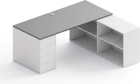 Kancelářský psací stůl s úložným prostorem BLOCK B04, 180x160 cm, bílá/grafit