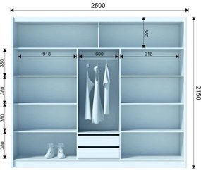 Šatní skříň se zrcadlem SABRINA 250x215 cm bílá