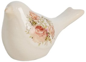 Keramická dekorace ptáček s kytičkami a růžemi Rosien S – 16x7x9 cm