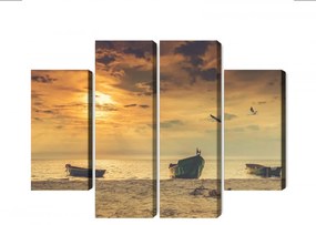 Vícedílný obraz Lodě Na Pláži Při Západu Slunce Nedostatek Nedostatek Plátno Canvas 160x120