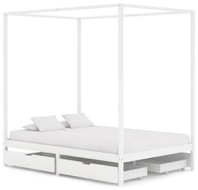Rám postele s nebesy 4 zásuvky bílý masivní borovice 140x200 cm,  3060447 HangarStore.cz