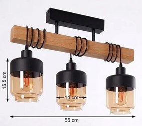 BRILAGI - Přisazený lustr WOOD GLASS 3xE27/60W/230V borovice/černá/kouř hnědá