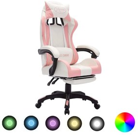 Petromila Herní židle s RGB LED podsvícením růžovo-bílá umělá kůže