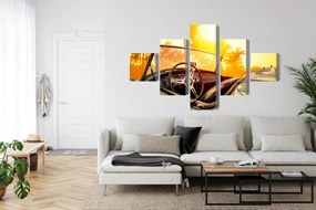 Vícedílný obraz Pohled Z Auta Na Retro Západ Slunce Nedostatek Nedostatek Plátno Canvas 200x120