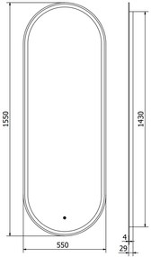 Mexen Bono, LED koupelnové zrcadlo s podsvícením 55 x 155 cm, 6000K, ochrana proti zamlžování, 9816-055-155-611-00
