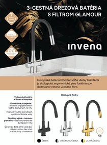 Invena Magic, stojánková dřezová baterie s flexibilním ramenem a filtrem na pitnou vodu, černá-měděná matná, INV-BZ-02-F15-V
