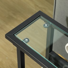 HOMCOM Noční stolek se látkovým košem, skleněná deska, konferenční stolek s kovovými nohami, stolek k pohovce do obývacího pokoje 40 x 18 x 55,5 cm Č…