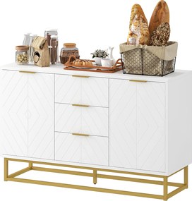 HOMCOM Moderní Komoda se 3 Zásuvkami, 2 Dveřmi a Regulovatelnou Policí pro Obývací Pokoj a Kuchyň, 120x40x76 cm, Bílá