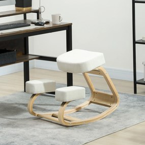 Vinsetto Kolenní židle, ergonomická posezení, polstrovaný stolek pro zdravé sezení, březové dřevo, nosnost 120 kg, krémově bílá