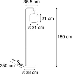 Stojací lampa černá se zlatem a kouřovým sklem včetně PUCC - Zuzanna