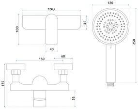 Rea Dart, nástěnná sprchová baterie 150 mm s ruční bodovou sprchovou soupravou, chromová, REA-B3303