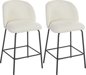 HOMCOM Set 2 barových židlí, barové židle, opěrka nohou a opěradlo, látka v lněném vzhledu, výška sedáku 68 cm, krémové