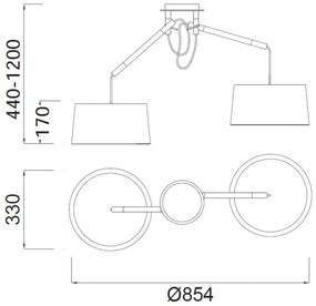 Mantra 4931 Nordica, černé závěsné svítidlo 2x E27, prům. 33cm