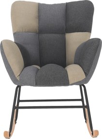 Designové houpací křeslo, patchwork šedá / béžová, KEMARO