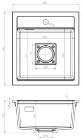 Gamma Quadro 4550, 1-komorový granitový dřez 450x495x220 mm, bílá, GMA-ZLE000220