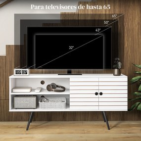 HOMCOM TV stolek do obývacího pokoje pro TV do 65 palců, moderní TV stolek se 2 otevřenými policemi a 1 nastavovací policí 145x38x65 cm Bílý
