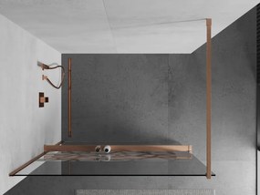 Mexen Kioto+, sprchová zástěna Walk-In s poličkou a věšákem 80 x 200 cm, 8mm čiré sklo bílý vzor, ​​měděný matný profil, 800-080-121-65-85