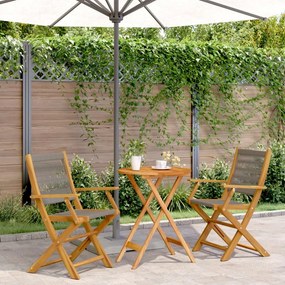 3dílný bistro set šedý polypropylen a masivní dřevo 3281794